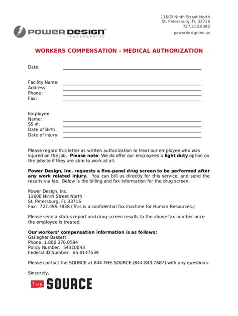 Workers Compensation Medical Authorization Doc Template Pdffiller