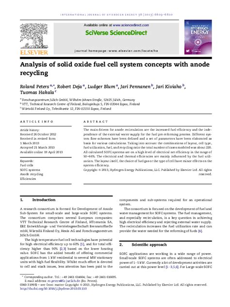 Pdf Analysis Of Solid Oxide Fuel Cell System Concepts With Anode Recycling