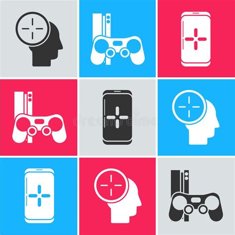 Set Head Hunting Concept Game Console With Joystick And Smartphone And