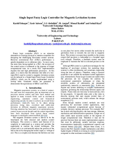pdf single input fuzzy logic controller for magnetic levitation system