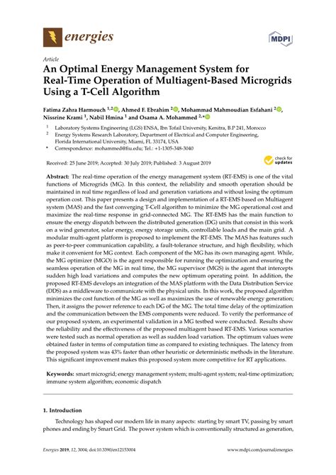 pdf an optimal energy management system for real time operation of multiagent based microgrids