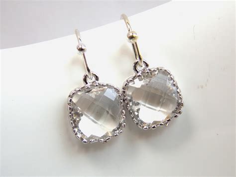 Clear Earrings Glass Earrings Crystal Earrings Dainty Etsy