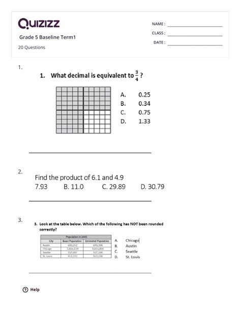 Decimal Questions For Grade 5 Grade 5 Baseline Test T1 Worksheet Png Emily