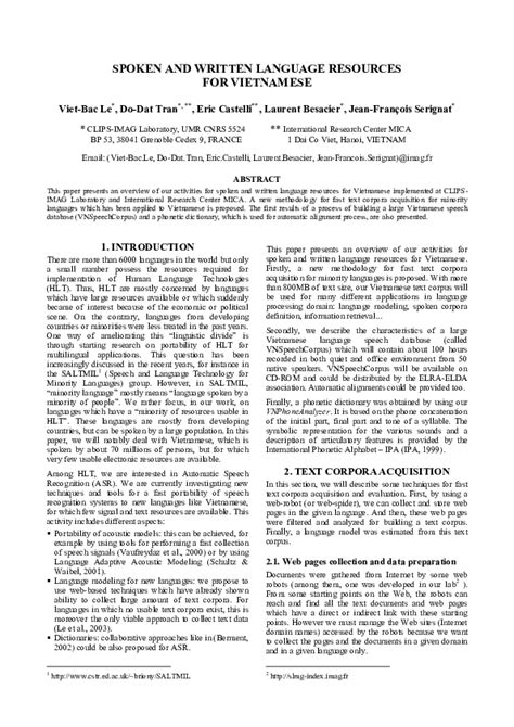 Pdf Spoken And Written Language Resources For Vietnamese