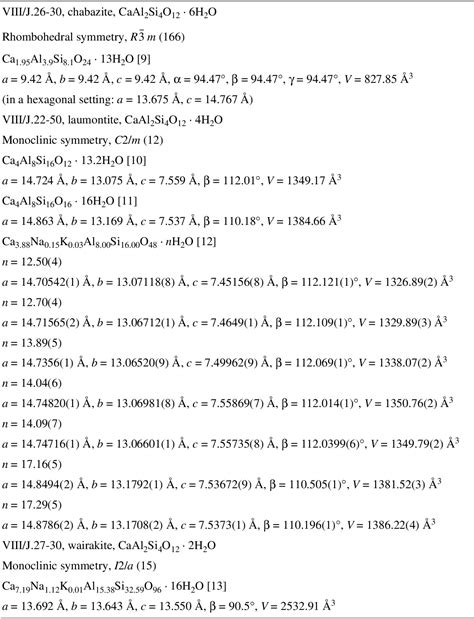 table 1 from crystal structures of zeolites with the general formula