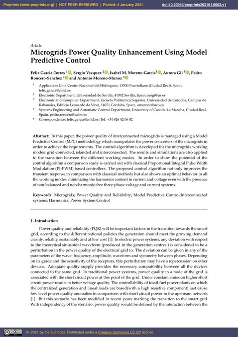 PDF Microgrids Power Quality Enhancement Using Model Predictive Control