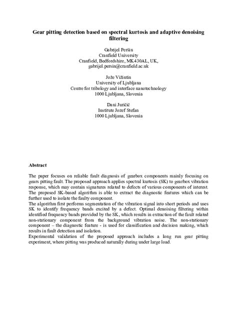 Pdf Gear Pitting Detection Based On Spectral Kurtosis And Adaptive