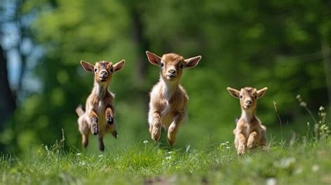 Premium Ai Image Cute Baby Goats As They Leap And Frolic In A Lush Pasture With Boundless