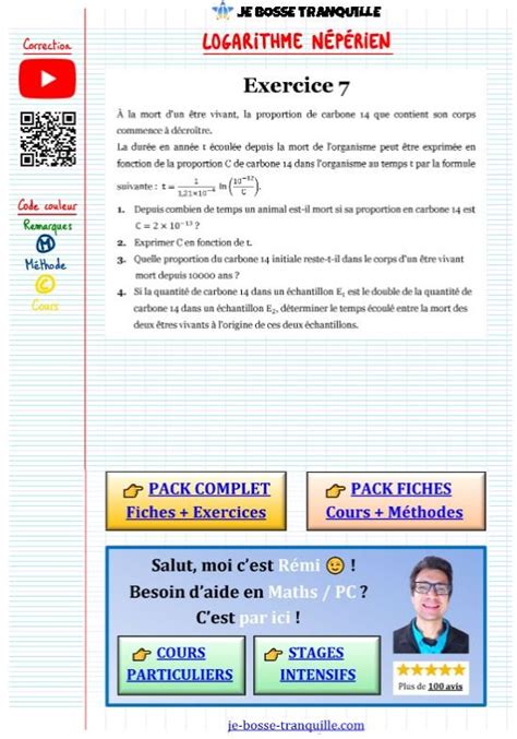 Exo Type Ds 7 Exercice Fonction Logarithme Népérien Je Bosse Tranquille