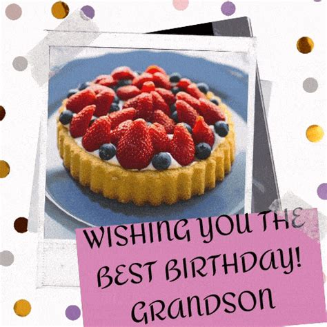 Happy Birthday Grandson With Cake Fireworks 