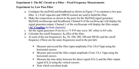 Solved Experiment 1 The RC Circuit As A Filter Fixed Chegg Com