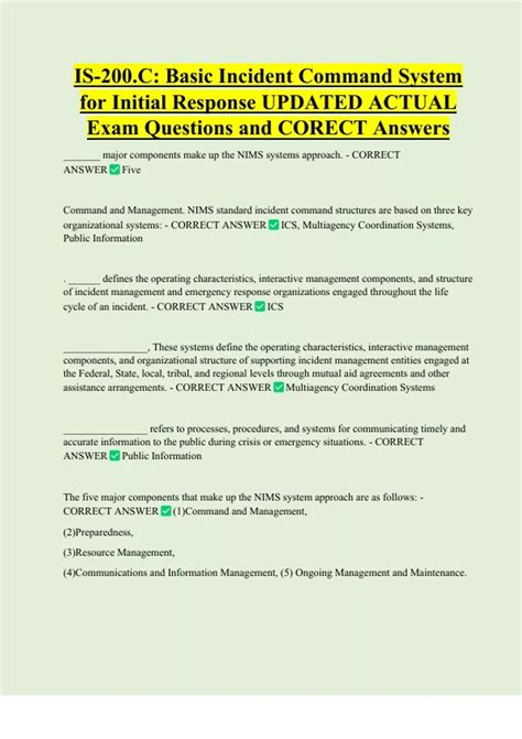Is 200 C Basic Incident Command System For Initial Response Updated Actual Exam Questions And