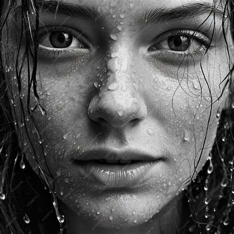 Premium Ai Image A Woman With A Wet Face And Water Drops On Her Face