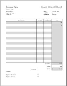 Stock Count Sheet Template For Excel Download Xls File