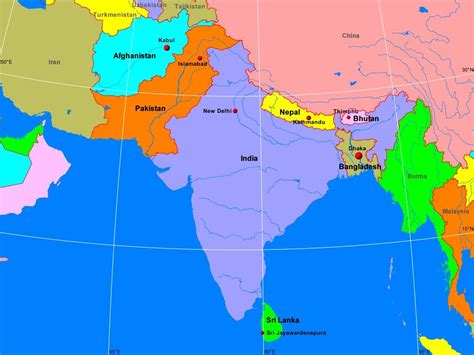 South Asia Map Countries And Capitals Neighbouring Countries Of India