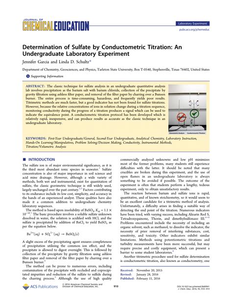 Pdf Determination Of Sulfate By Conductometric Titration An