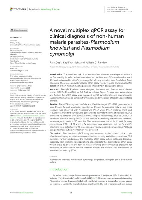Pdf A Novel Multiplex Qpcr Assay For Clinical Diagnosis Of Non Human