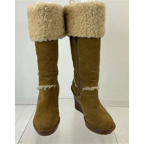 Ugg Ugg Aubrie Brown Suede Sheepskin Lined Zip Stacked Wedge Platform