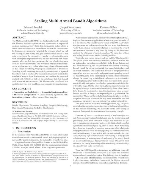 Pdf Scaling Multi Armed Bandit Algorithms · Formation Systems → Data