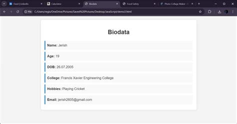 Jerish A On Linkedin This Biodata Page Uses Html For Layout And
