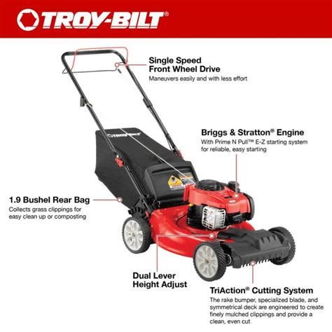 Troy-Bilt TB200 21in. 140cc Briggs & Stratton Self Propelled Gas Lawn Mower with Mulching Kit ...