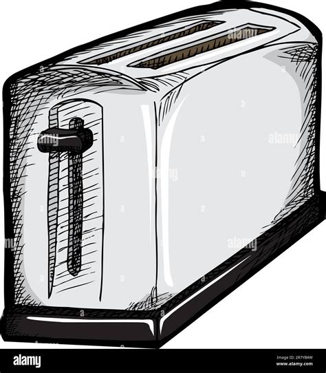 Isolated Drawing Of A 2 Slice Toaster Over White Background Stock