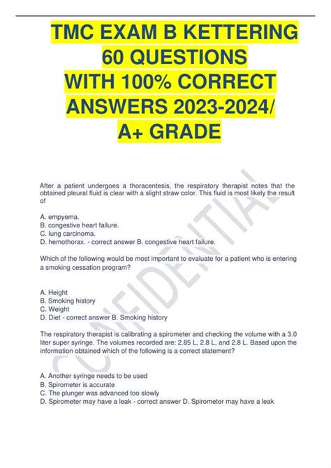 TMC EXAM B KETTERING QUESTIONS WITH CORRECT ANSWERS A GRADE TMC EXAM B KETTERING