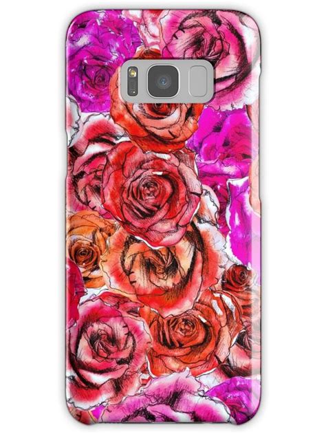 A Phone Case With Pink And Red Roses On The Front In An Artistic Manner