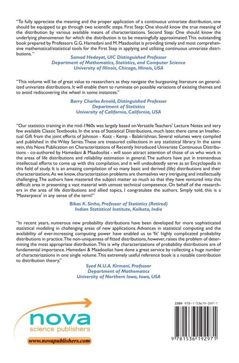 Characterizations Of Recently Introduced Continuous Distributions Iii Nova Science Publishers