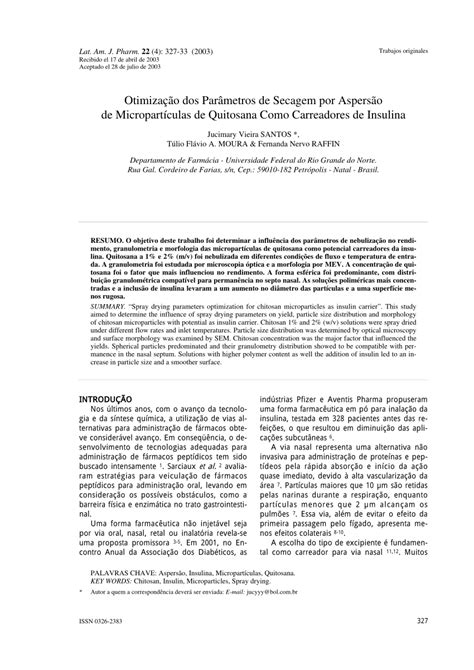 Pdf Spray Drying Parameters Optimization For Chitosan Microparticles As Insulin Carrier