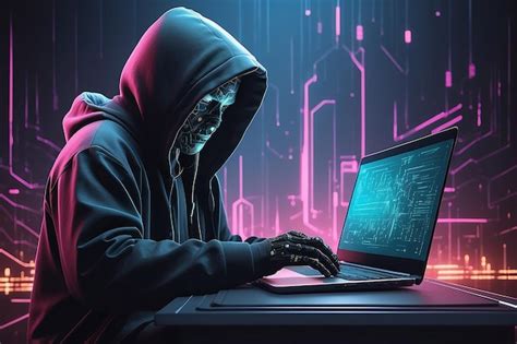 Premium Photo Hacker In A Hood Using A Laptop Coding And Data On A Code Background Digital