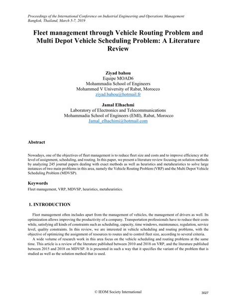 Pdf Fleet Management Through Vehicle Routing Problem And Multi