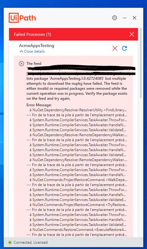 error on the new testing robot community edition robot uipath