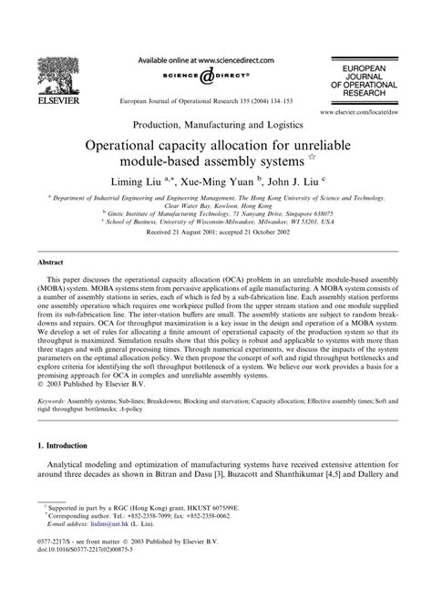 Pdf Operational Capacity Allocation For Unreliable Module Based Assembly Systems