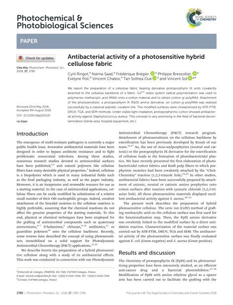 Pdf Antibacterial Activity Of A Photosensitive Hybrid Cellulose Fabric