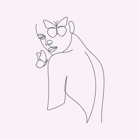 Mujer Con Mariposas Línea Arte Silueta Ilustración 10634359 Vector En