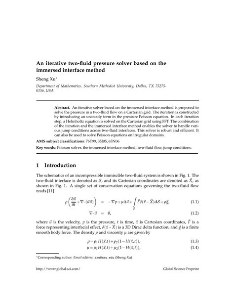 Pdf An Iterative Two Fluid Pressure Solver Based On The Immersed