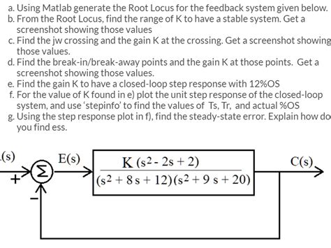 SOLVED A Using Matlab Generate The Root Locus For The Feedback System Given Below B From
