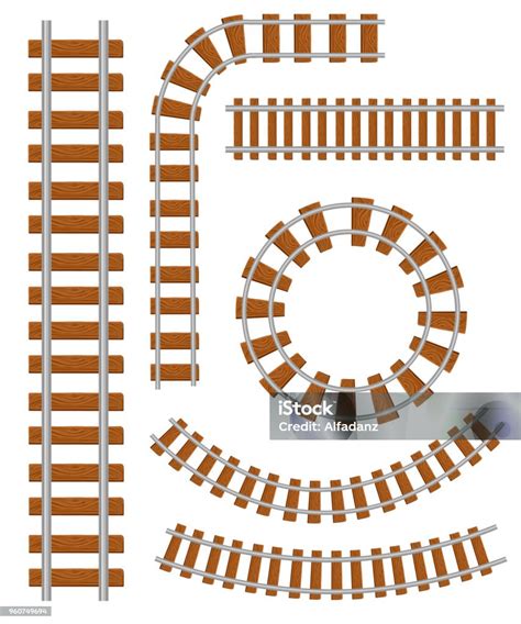 벡터 철도 및 철도 건설 요소를 추적합니다 직선과 곡선 철도 트랙 교통 기차에 대 한 방법으로 구조를 추적 합니다 벡터 일러스트
