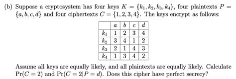 Solved B Suppose A Cryptosystem Has Four Keys