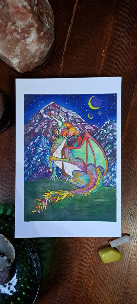 Colorful Rainbow Dragon Drawing Illustration Art Print X X X Etsy