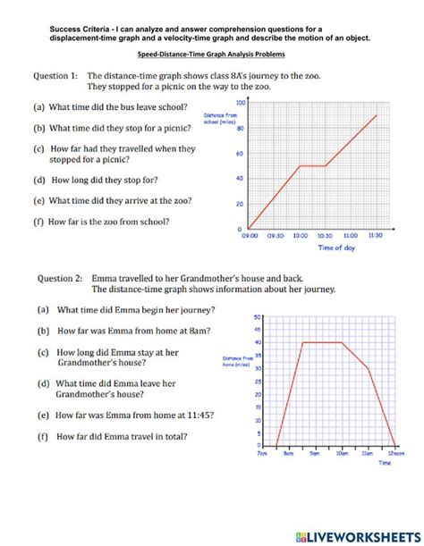 distance vs time graph worksheet distance time