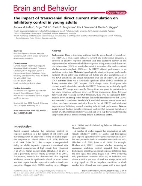 Pdf The Impact Of Transcranial Direct Current Stimulation On Inhibitory Control In Young Adults