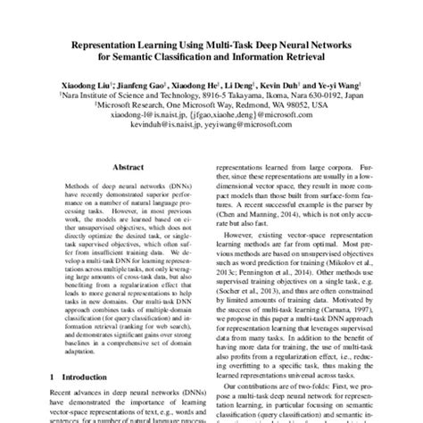 Representation Learning Using Multi Task Deep Neural Networks For