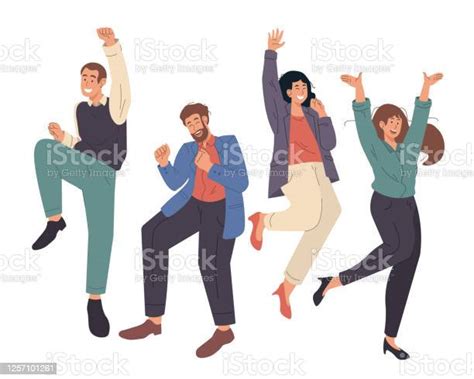 행복한 젊은 직장인점프 성공을 축하하는 쾌활한 사람들 행복에 대한 스톡 벡터 아트 및 기타 이미지 행복 사람들 명랑한 Istock