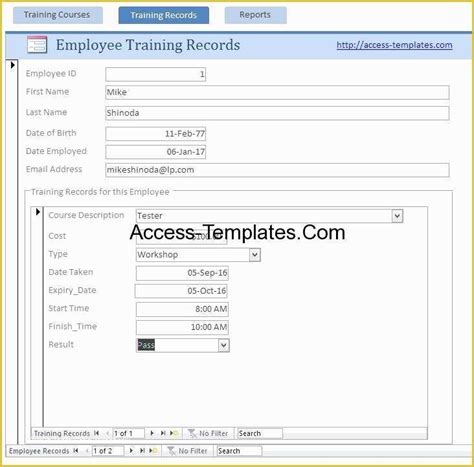 Employee Training Database Template Access
