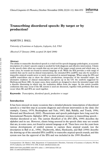 Pdf Transcribing Disordered Speech By Target Or By Production