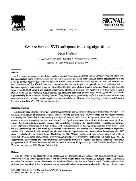 Pdf Square Hankel Svd Subspace Tracking Algorithms