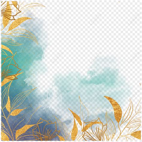 블루 수채화 피는 골드 라인 식물 결혼식 테두리 일러스트 바다파라다이스인쇄 Png 일러스트 무료 다운로드 Lovepik