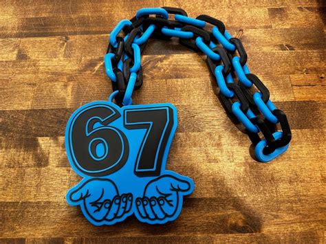 Large 67 Chain Necklace 3d Printed Statement Jewelry Bold Blue